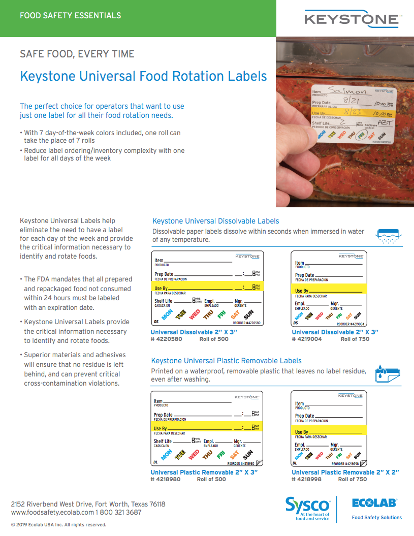 Keystone Universal Food Rotation Labels Sell Sheet