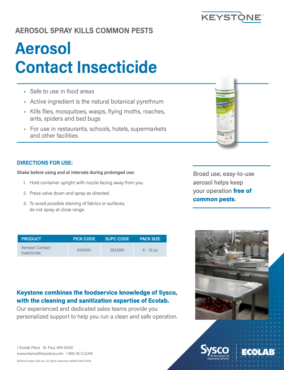 Keystone Aerosol Contact Insecticide Sell Sheet