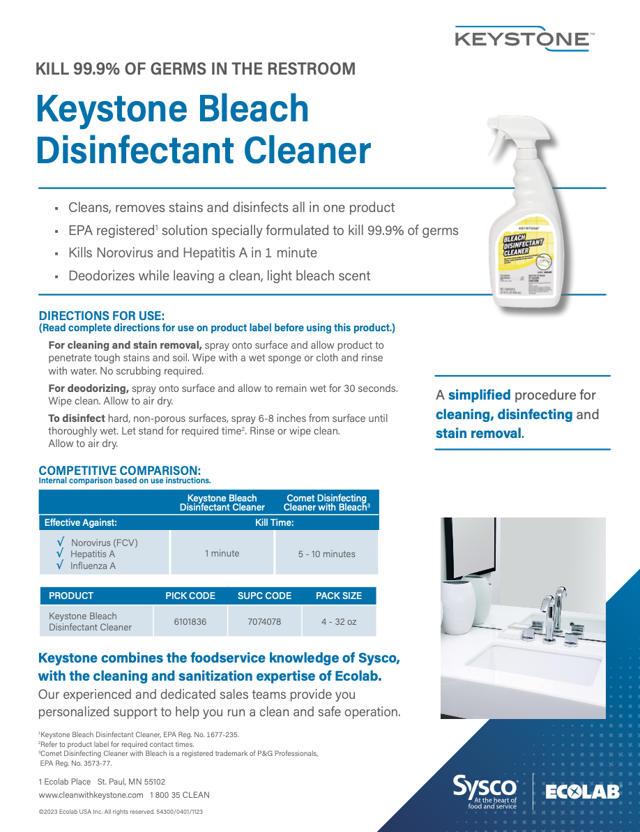 Keystone Bleach Disinfectant Cleaner Sell Sheet