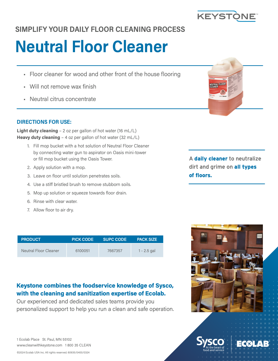 Keystone Neutral Floor Cleaner Sell Sheet