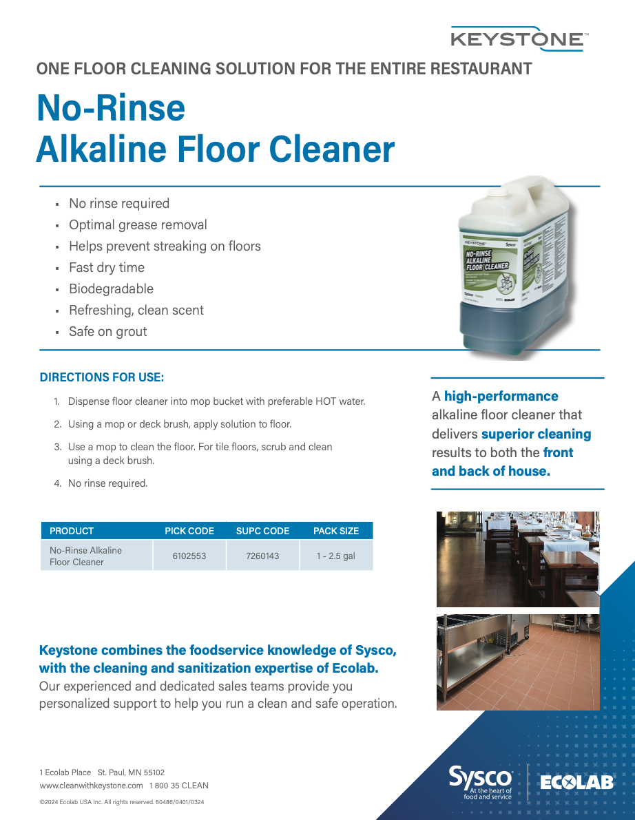 Keystone No-Rinse Alkaline Floor Cleaner Sell Sheet