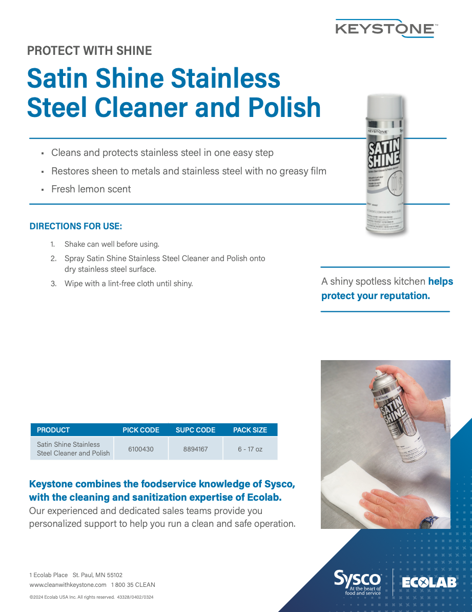 Keystone Satin Shine Stainless Steel Cleaner & Polish Sell Sheet