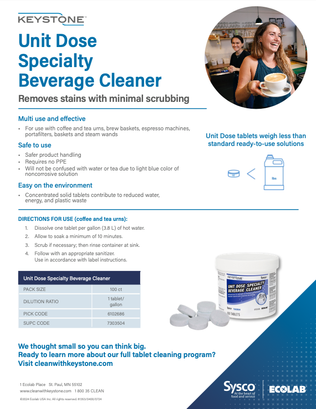Keystone Unit Dose Specialty Beverage Cleaner Sell Sheet