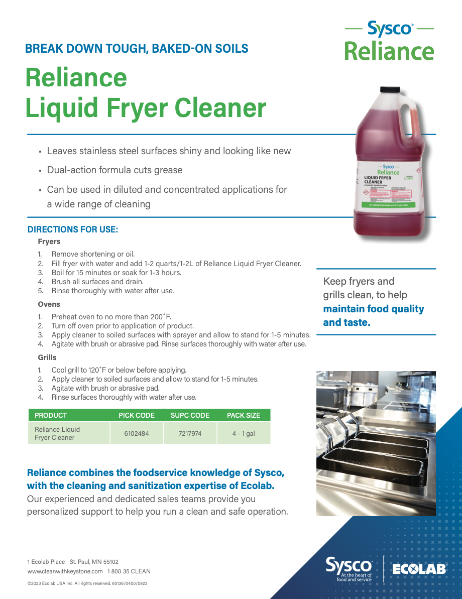 Reliance Liquid Fryer Cleaner Sell Sheet